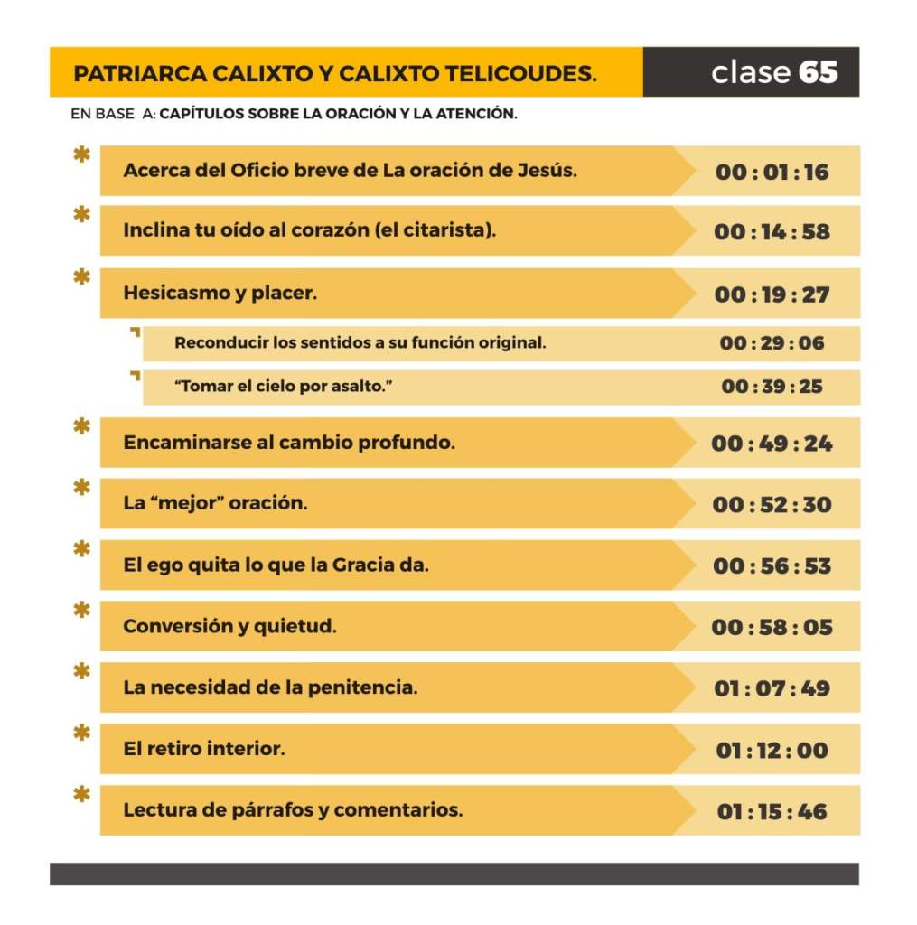 65° Clase de Filocalía - Calixto Telicoudes - El Santo Nombre
